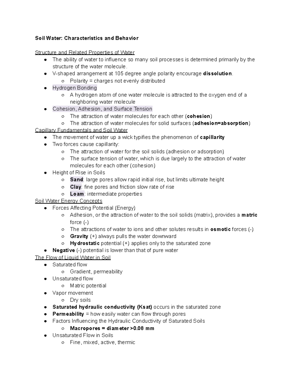 Soil 5 - chapter 5 - Soil Water: Characteristics and Behavior Structure ...