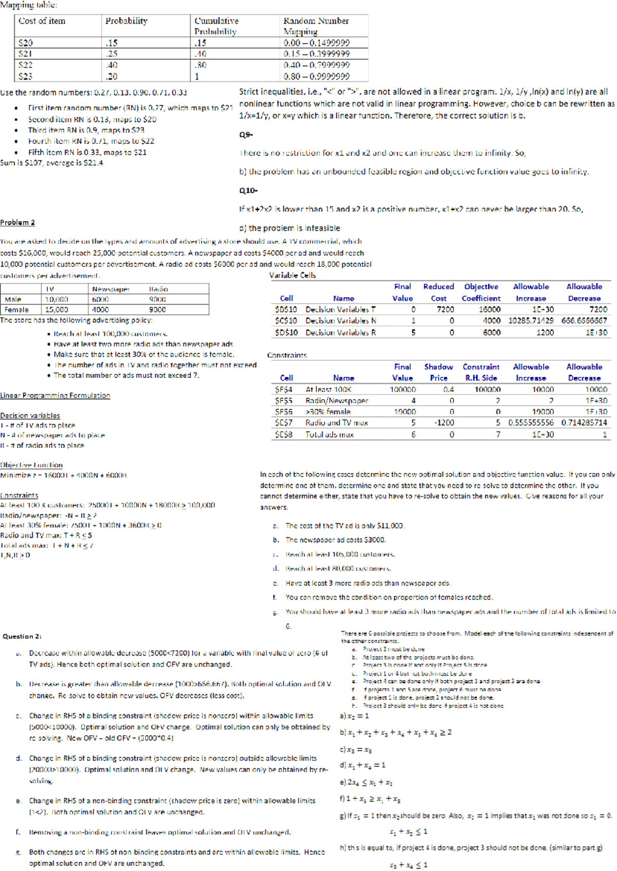 BDM Cheat sheet - best - Mapping table: Cost of item Probability ...