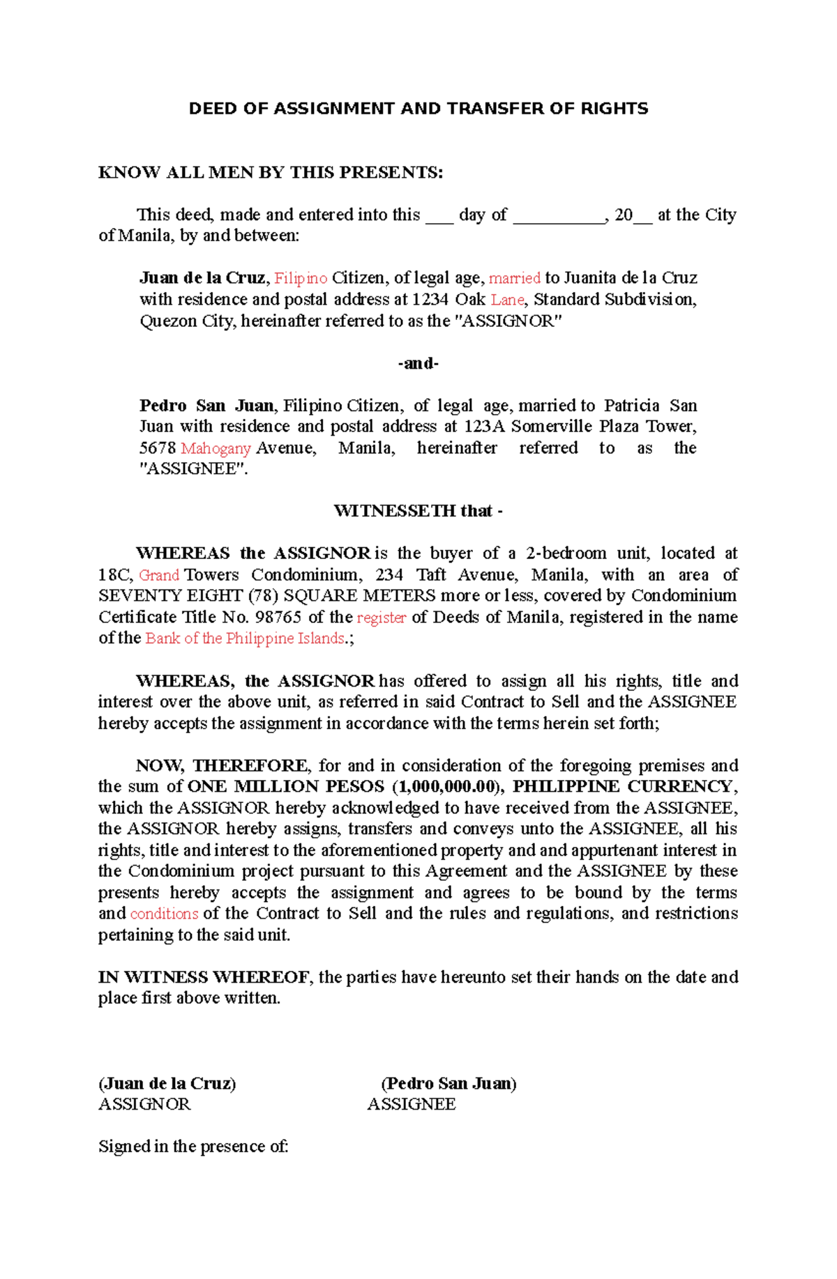 DEED OF Assignment AND Transfer OF Rights DEED OF ASSIGNMENT AND