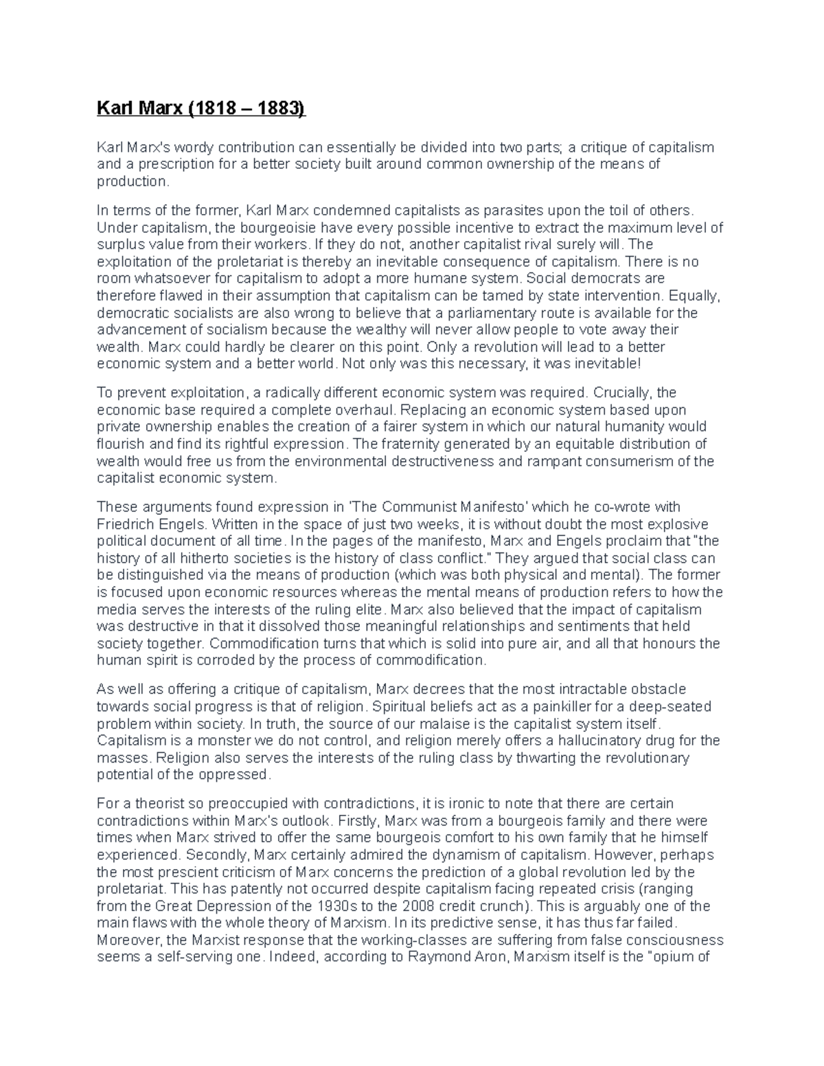 Karl Marx and Freidrich Engels Tutor 2U - Karl Marx (1818 – 1883) Karl ...