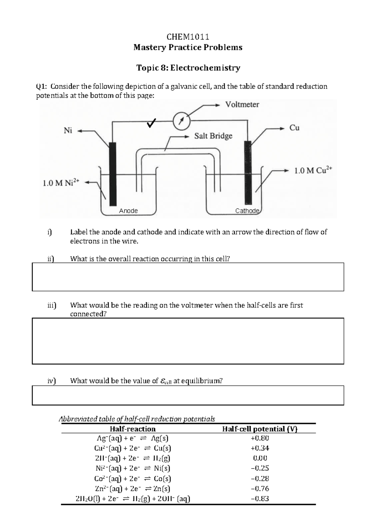 Mastery Problem Set M8 - Practice questions - CHEM10 11 Mastery ...