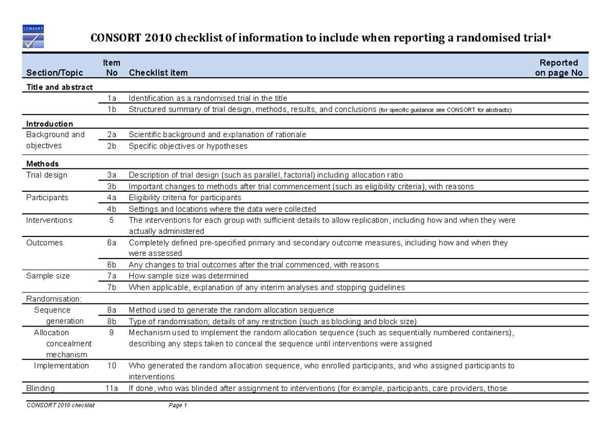 Consort-2010-Checklist - CONSORT 2010 checklist of information to ...