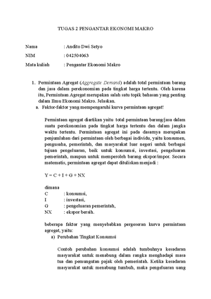 UAS Pengantar Ekonomi Mikro - BUKU JAWABAN UJIAN (BJU) UAS TAKE HOME EXAM (THE) SEMESTER 2021/ ...