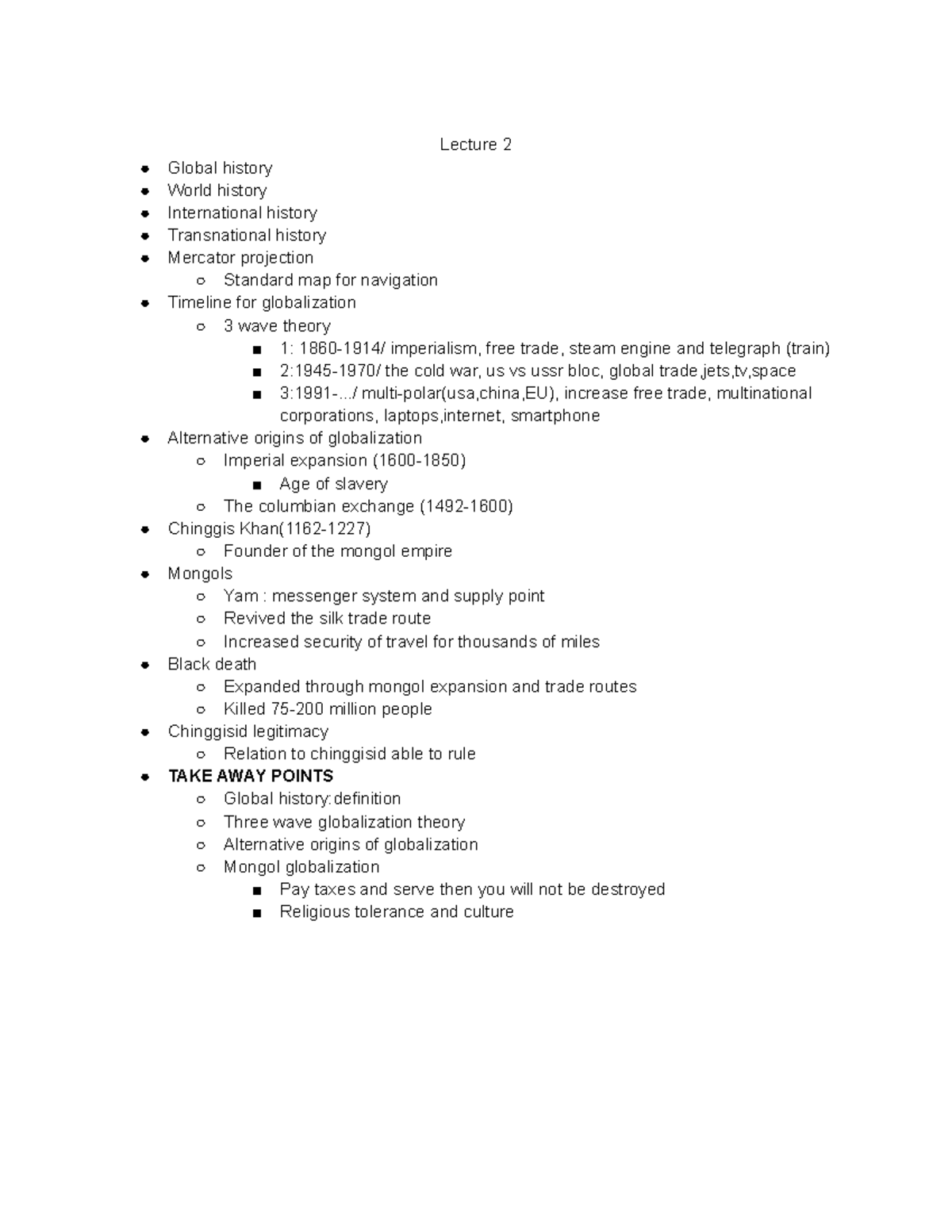 Global 1 notes Lecture 2 - Lecture 2 Global history World history ...