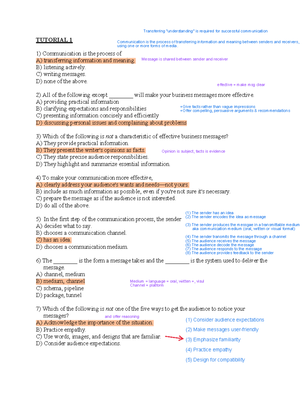 Tutorial 1 EDIT - TUTORIAL 1 1) Communication is the process of A ...
