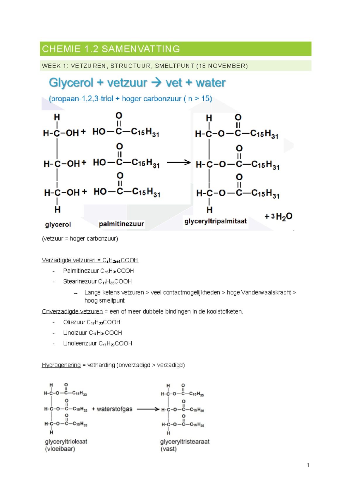 Chemie 1.2 samenvatting - CHEMIE 1 SAMENVATTING WEEK 1: VETZUREN ...