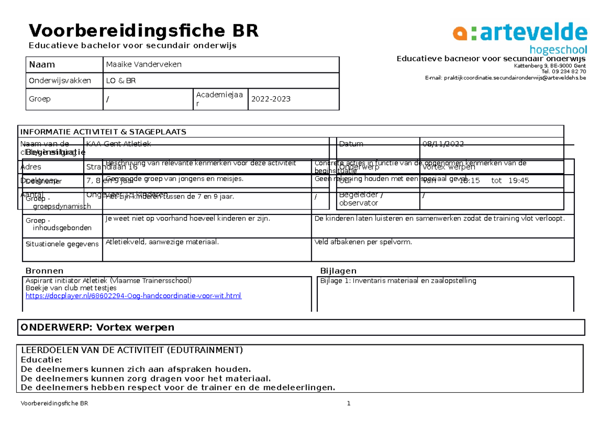 Voorbereidingsfiche BR vortex werpen - Voorbereidingsfiche BR ...