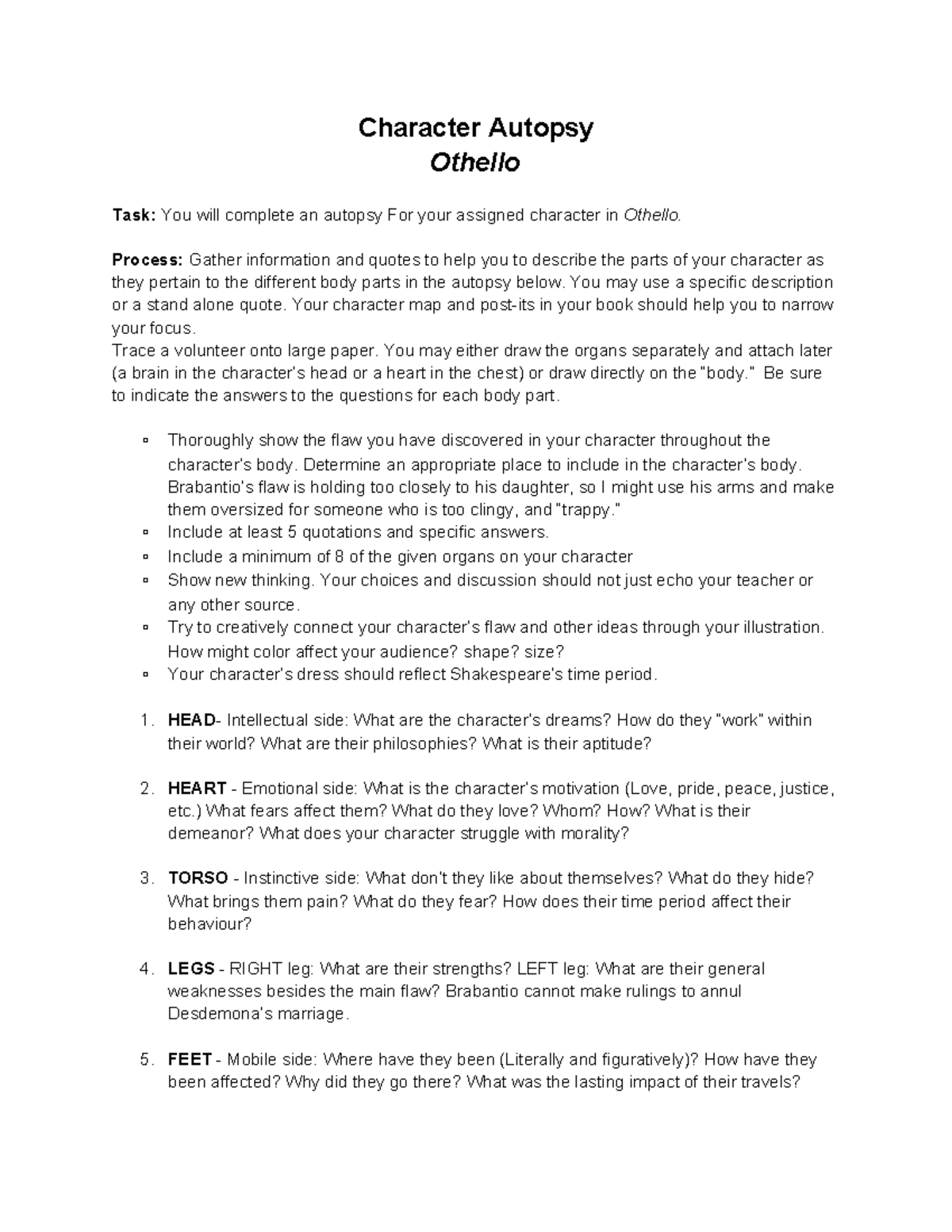 Character Autopsy - Othello - Character Autopsy Othello Task: You will ...