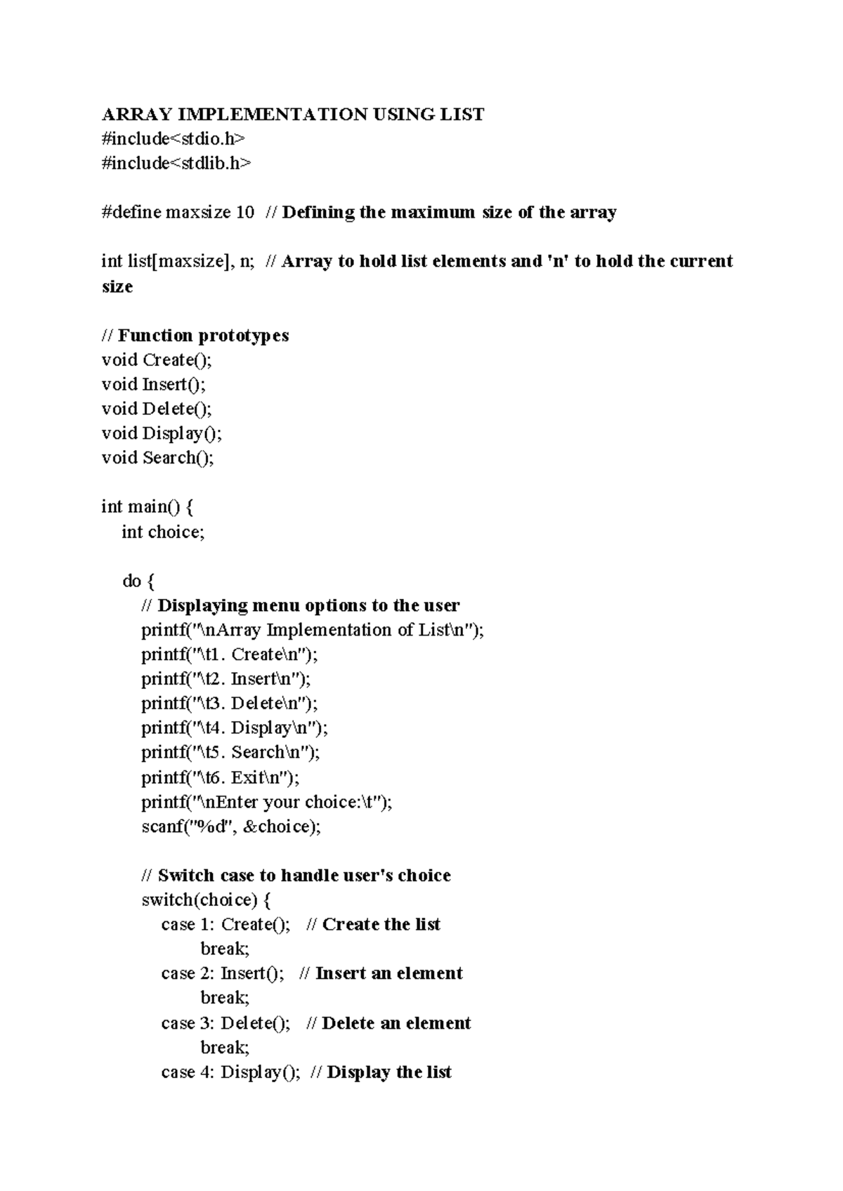 Array Implementation Learn Array Implementation Using List Include 2013