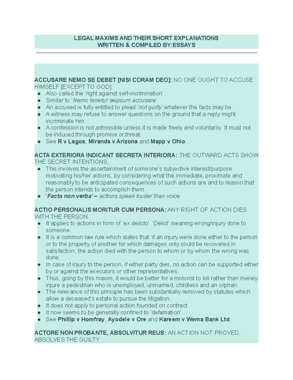Legal Maxims in Law - English for Lawyers– I - Studocu