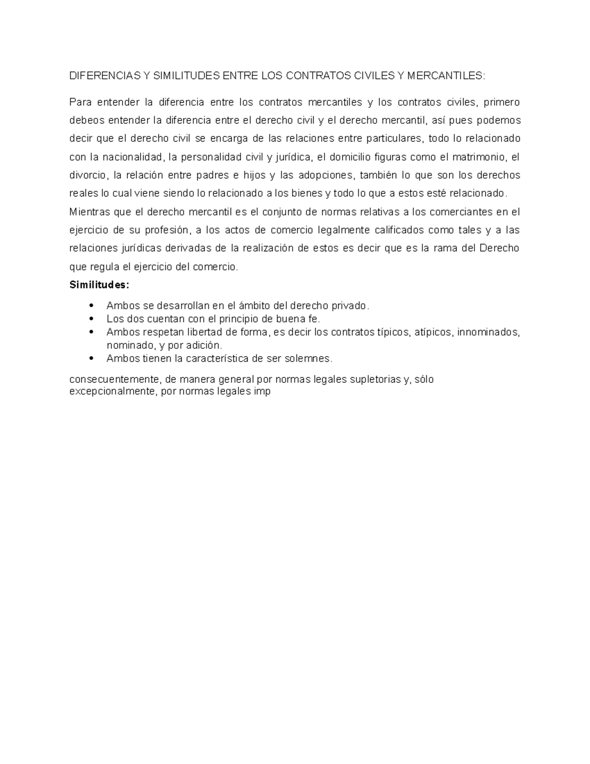 Diferencias Y Similitudes Entre Los Contratos Civiles Y Mercantiles