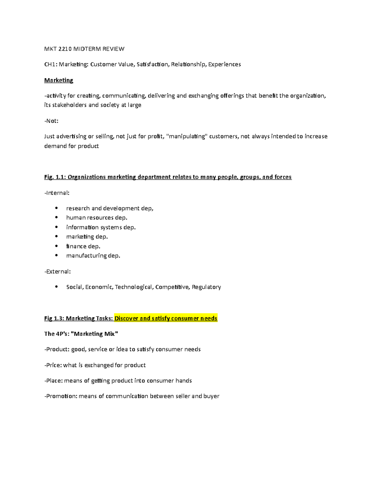Mkt 2210 Midterm Review - Marketing And Customer Value Satisfaction ...