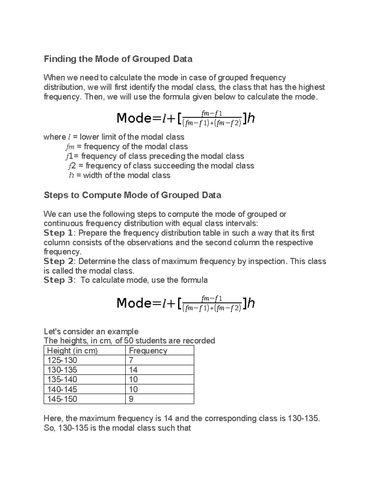 Mode Grouped Data Handouts - Finding the Mode of Grouped Data When we ...