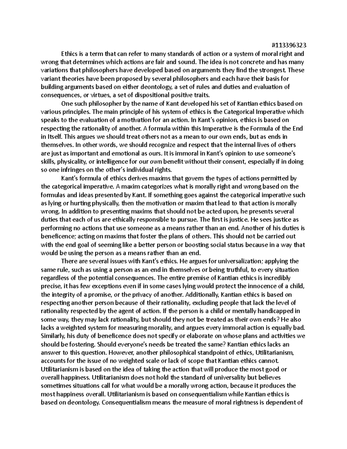 Philosophy paper 3: Ethics - #113396323 Ethics is a term that can refer ...
