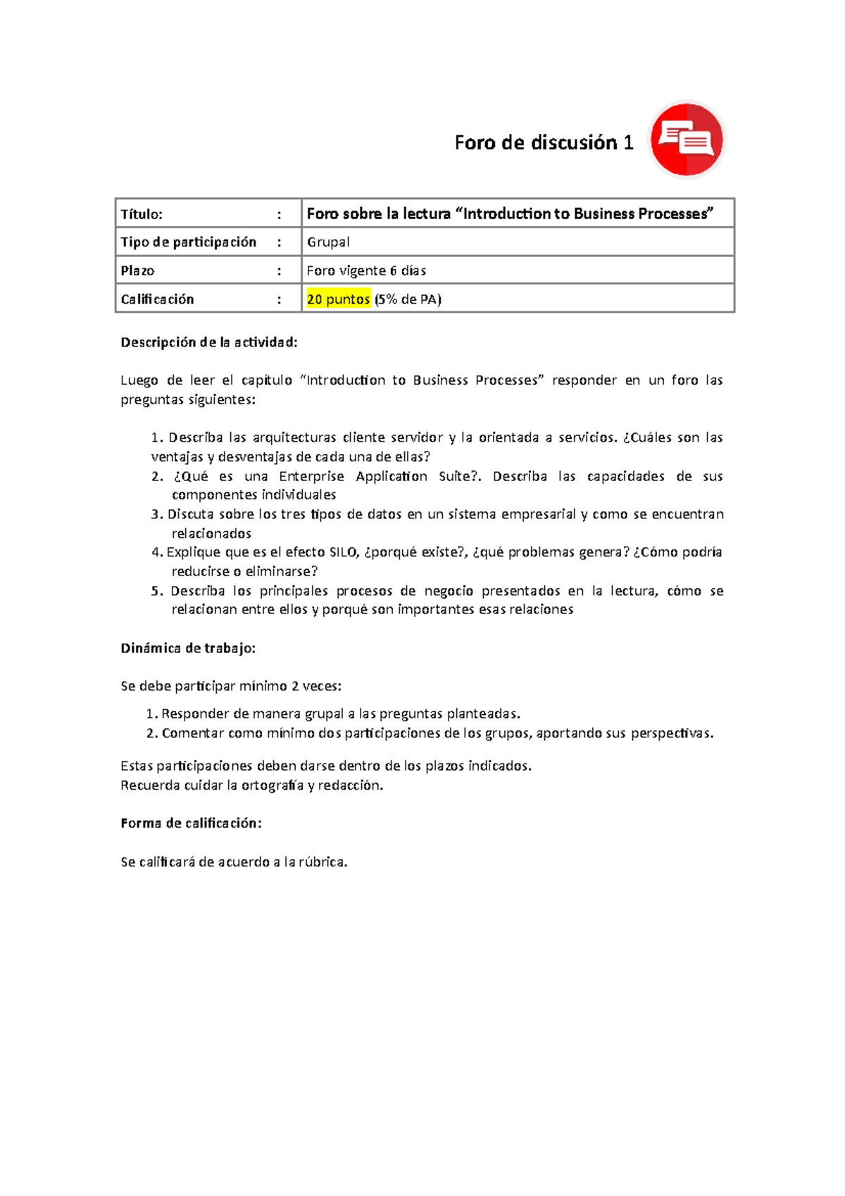 S1 Sesion 2 Actividad virtual - Foro de discusión 1 Título: : Foro ...