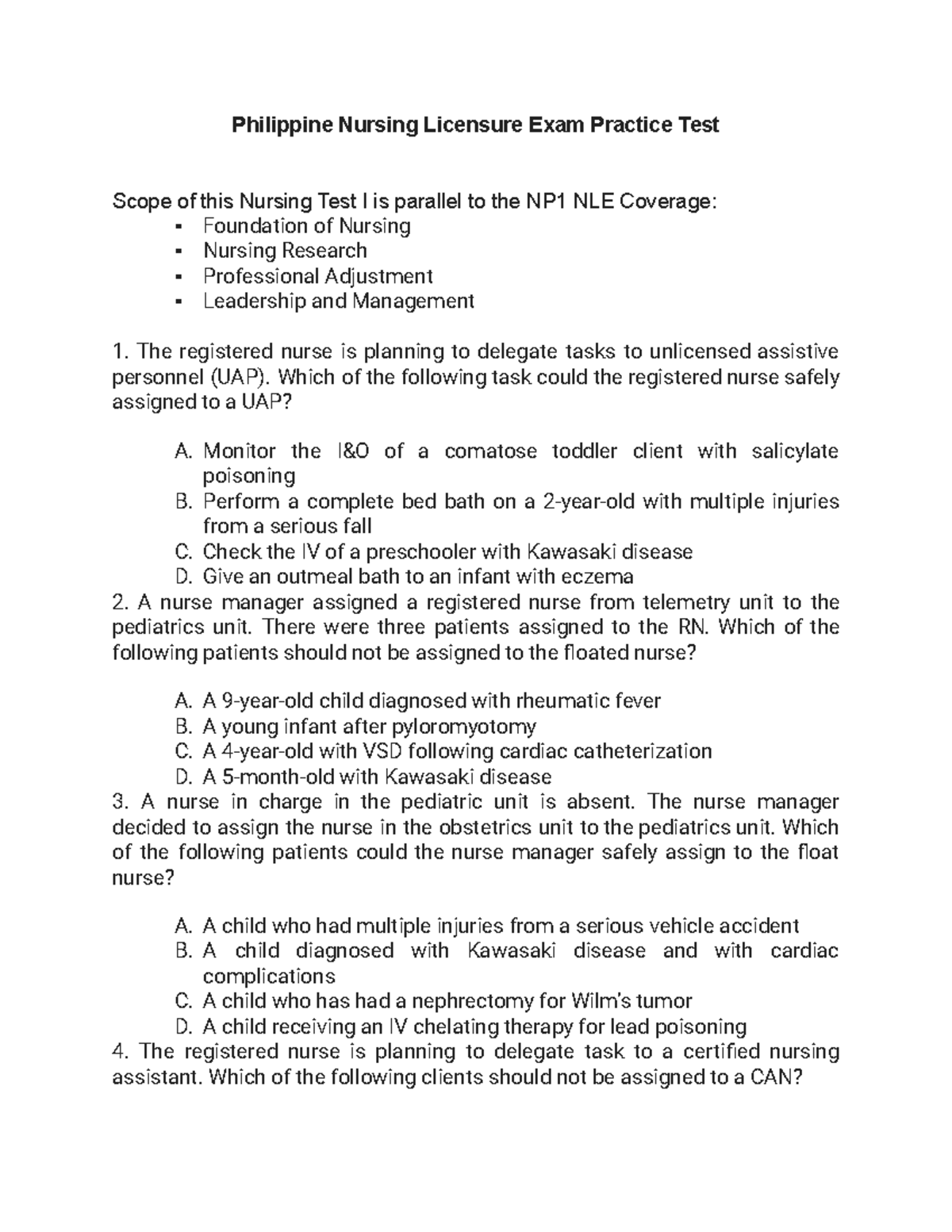 SET 2 - (NP1 - NP5 with ratio) - Philippine Nursing Licensure Exam ...