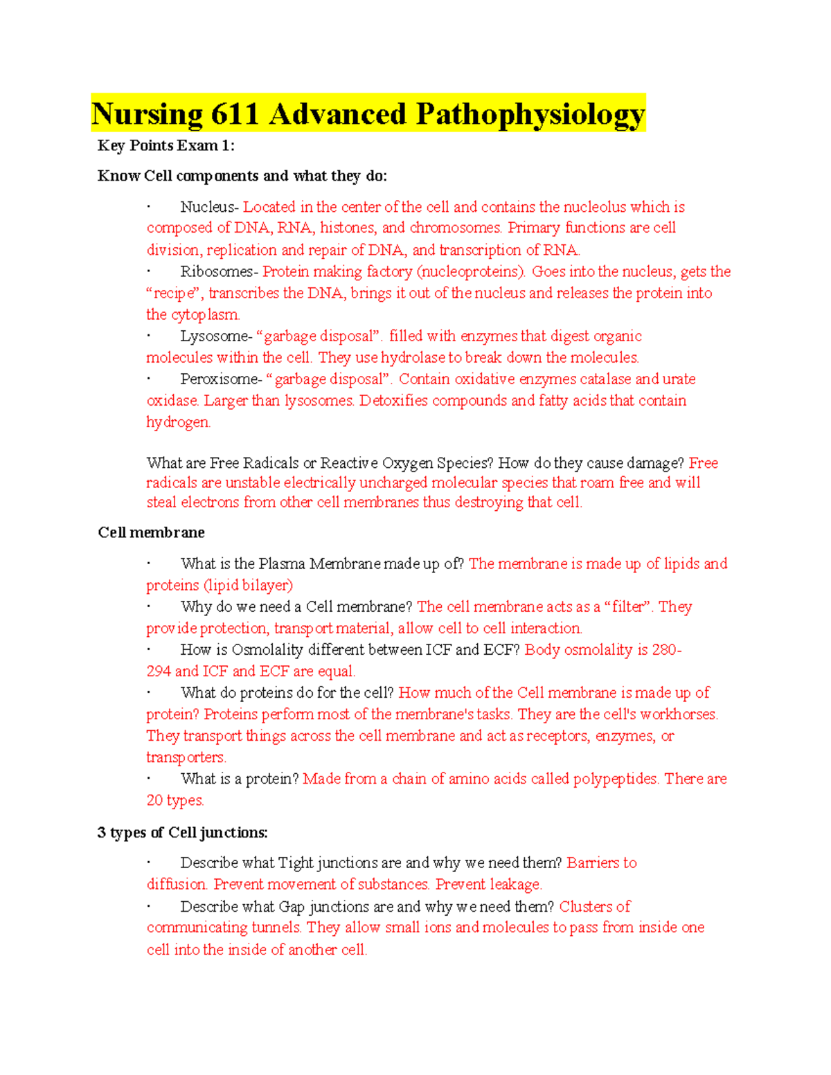 Study guide exam 1 - Nursing 611 Advanced Pathophysiology Key Points ...