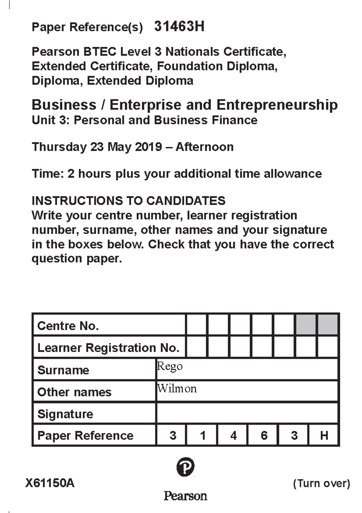 Jan 2022 X61150 A 18pt A4 31463 H Question Paper - Paper Reference(s ...