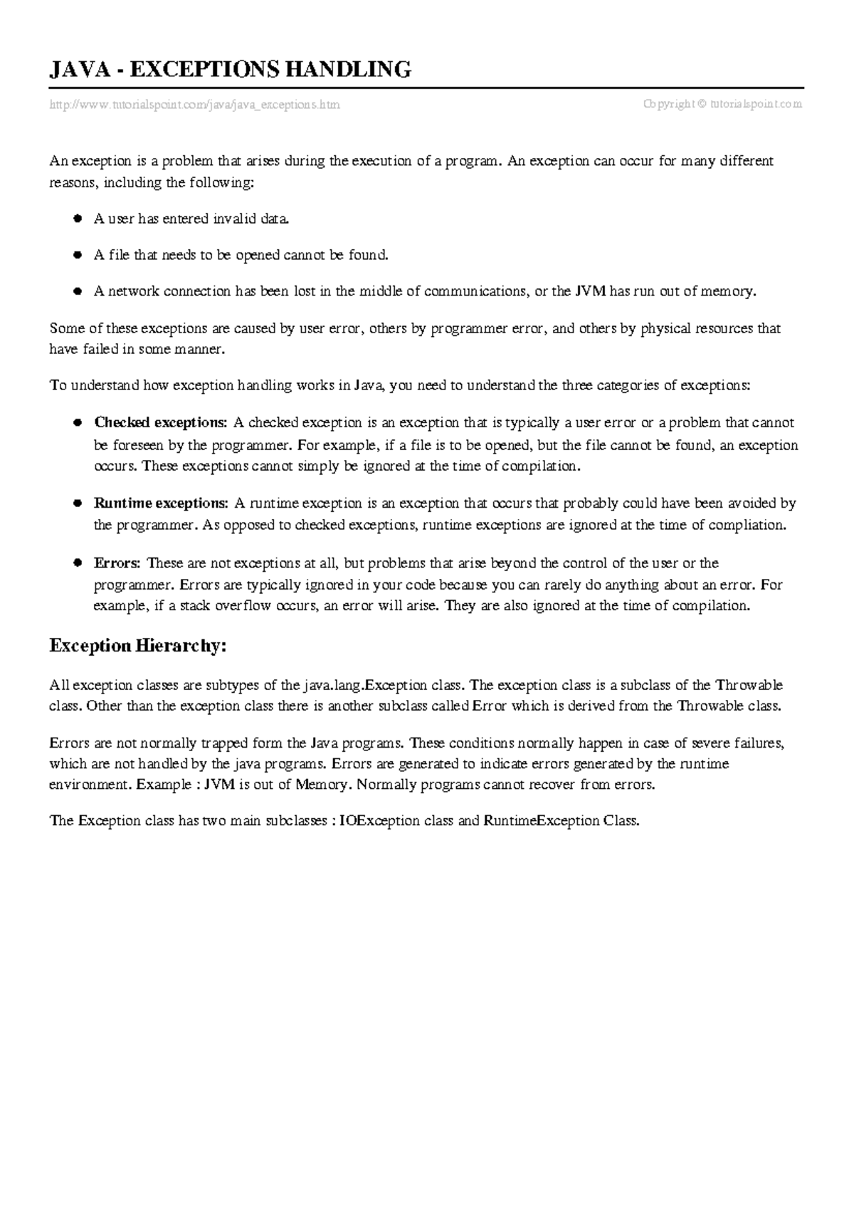 Exception Handling - Overview of Internet and World Wide Web Technology: Client-server ...