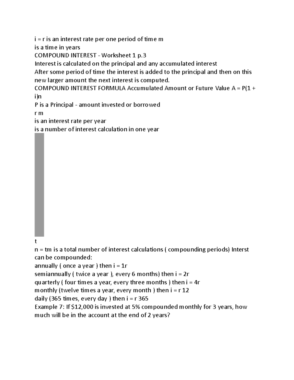 Simple Interest - Worksheet 2 - i = r is an interest rate per one ...