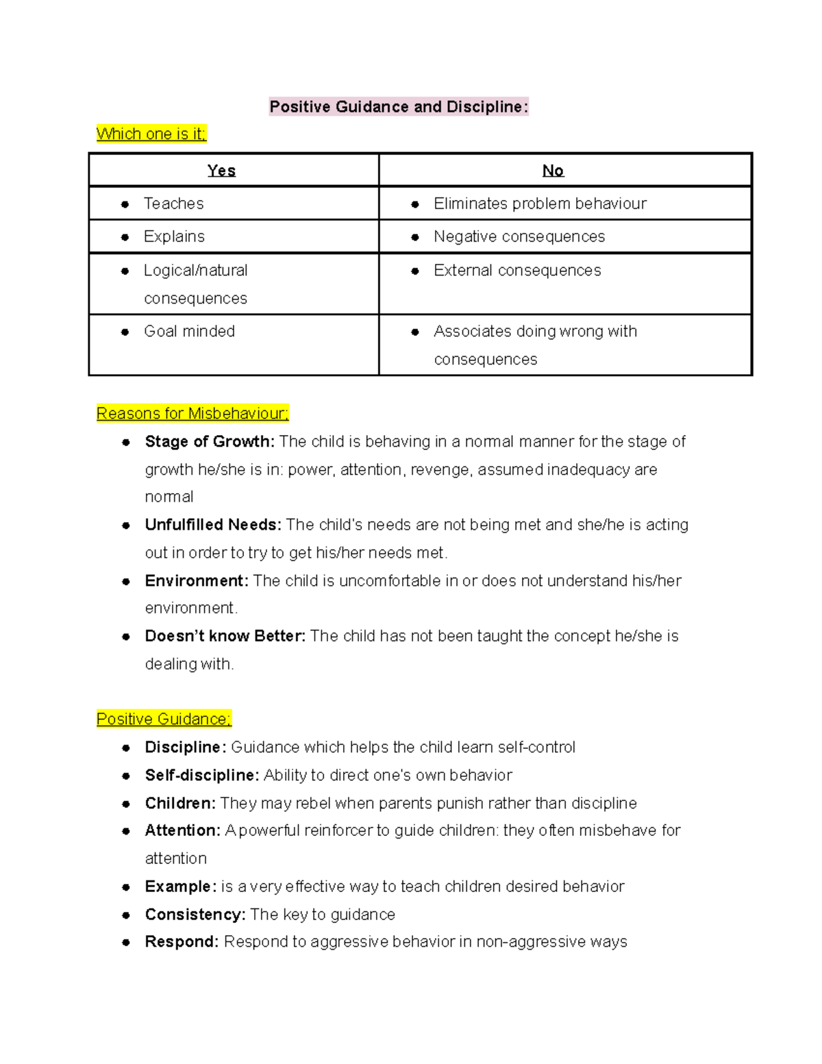 Positive Guidance and Discipline Lecture notes - Positive Guidance and ...