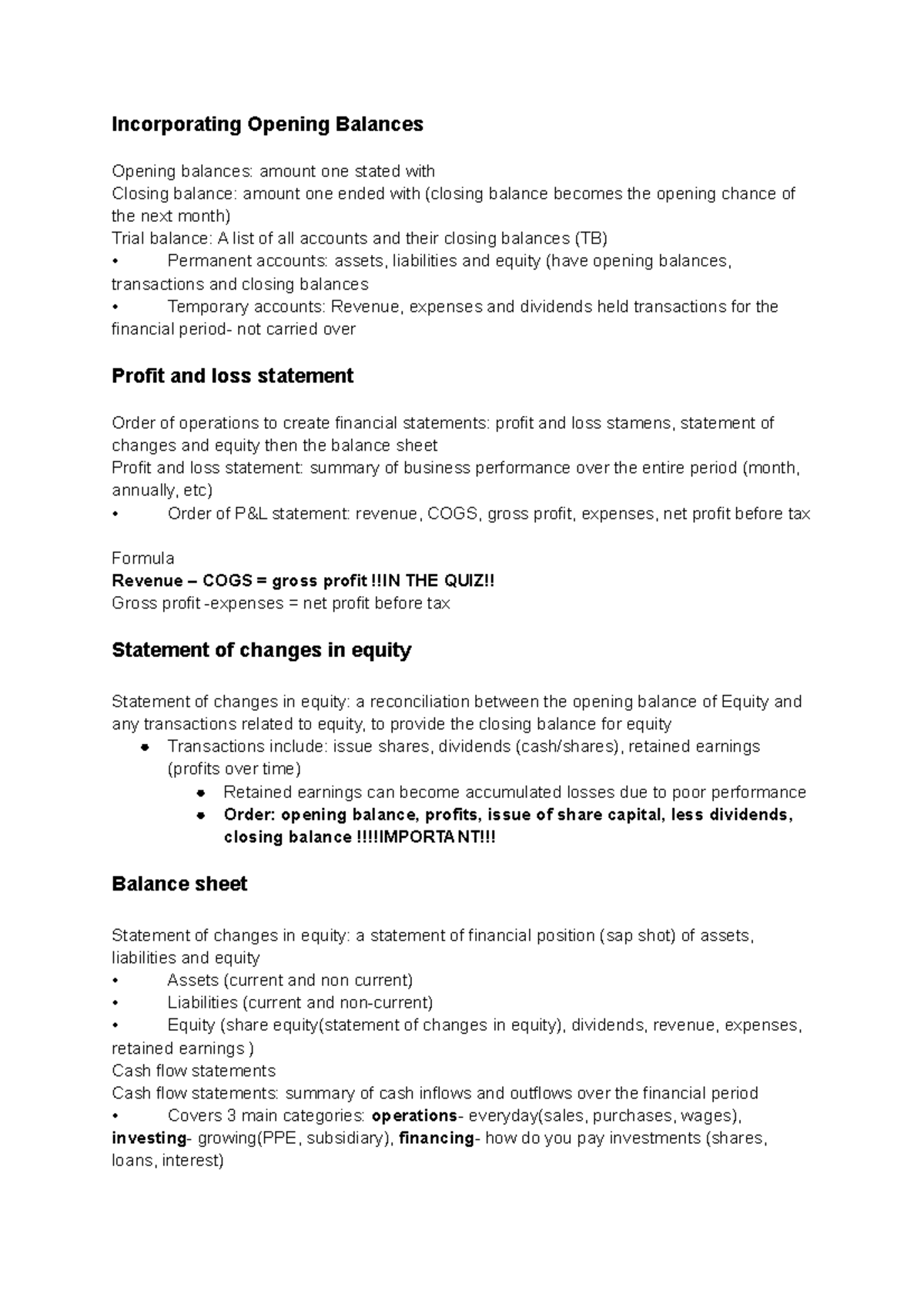 Week 5 Financial reporting for external users - Incorporating Opening ...