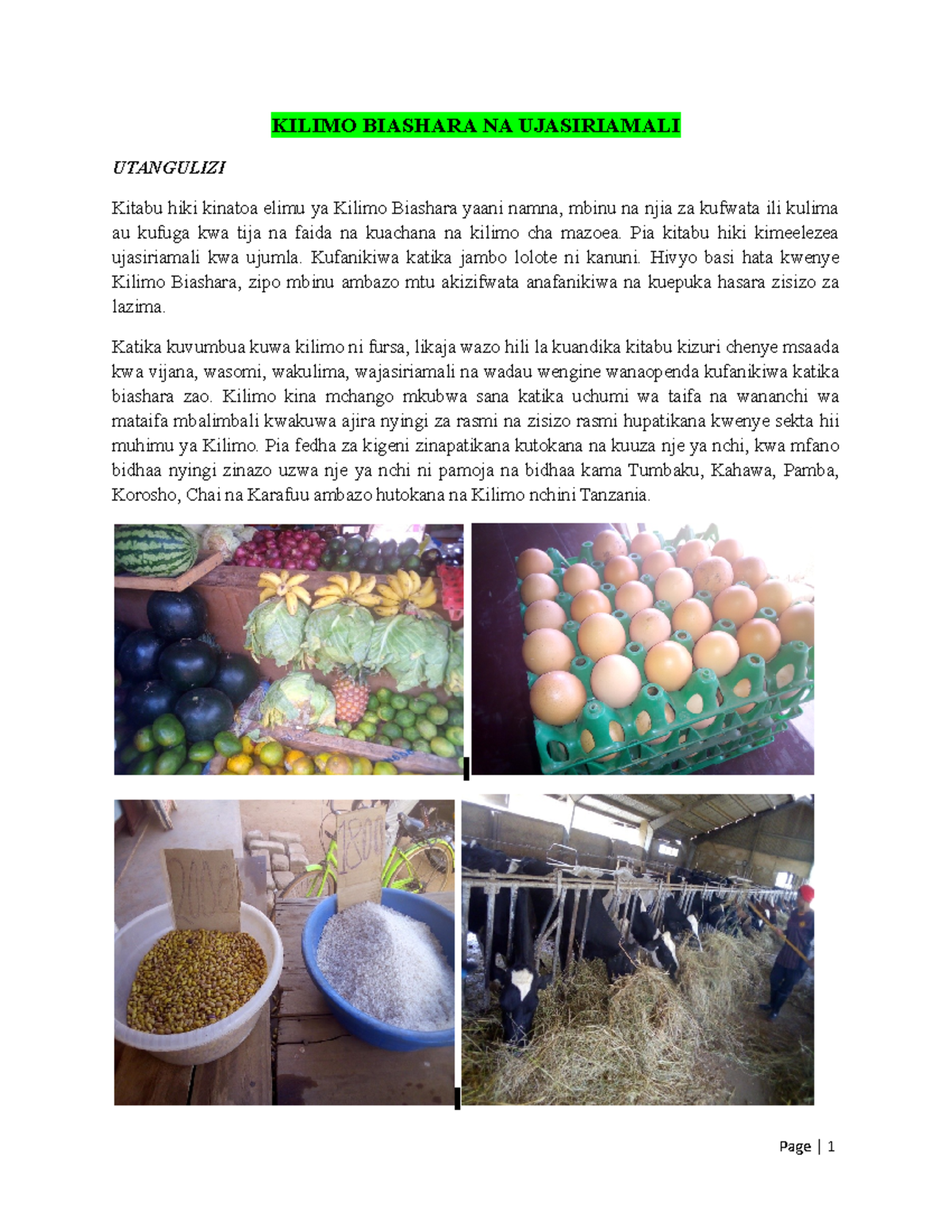Kilimo Biashara NA Ujasiriamali - KILIMO BIASHARA NA UJASIRIAMALI ...