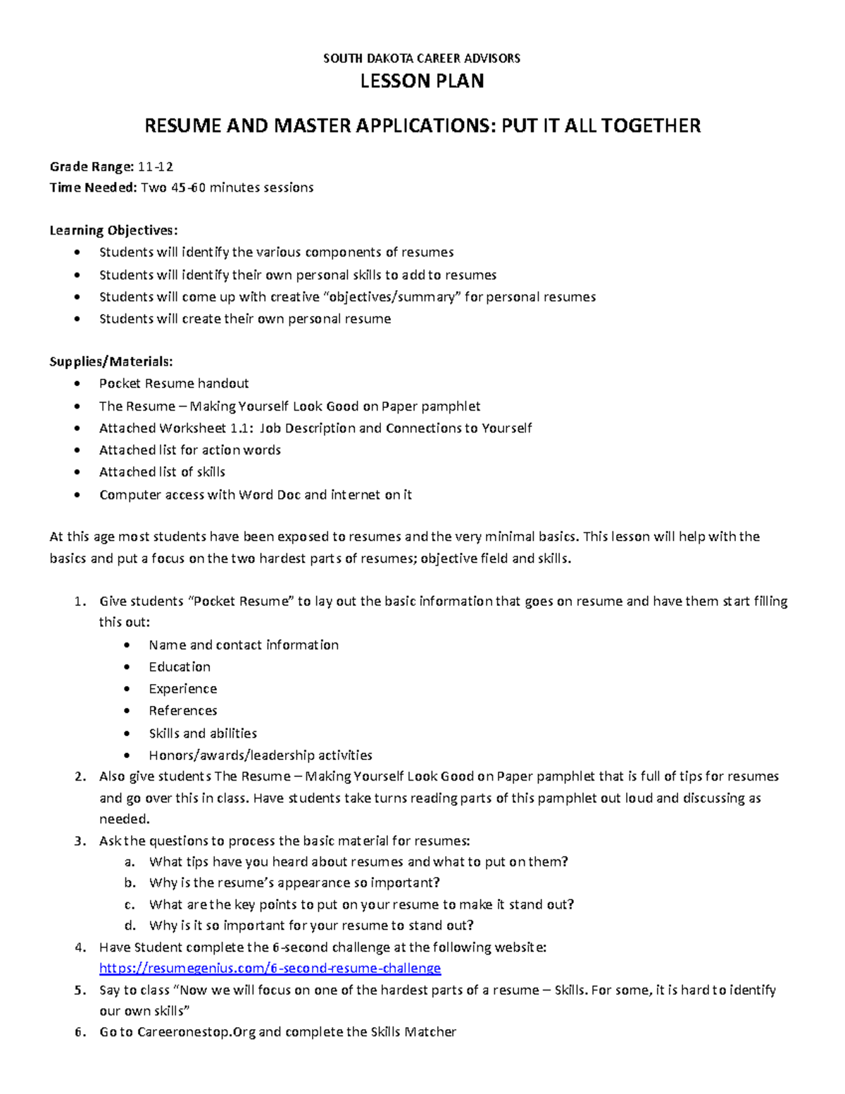 4-8-3 resumes and applications - SOUTH DAKOTA CAREER ADVISORS LESSON ...