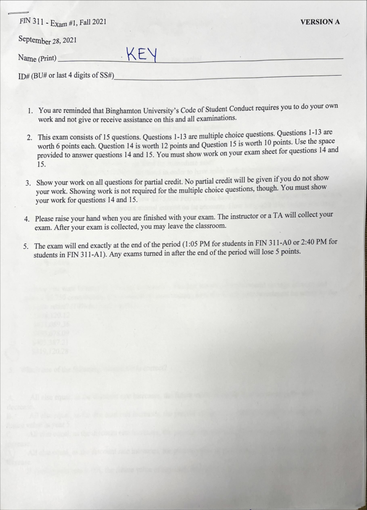 FIN311 Exam 1 - Practice Test 2 Answer Key - FIN 311 - Studocu