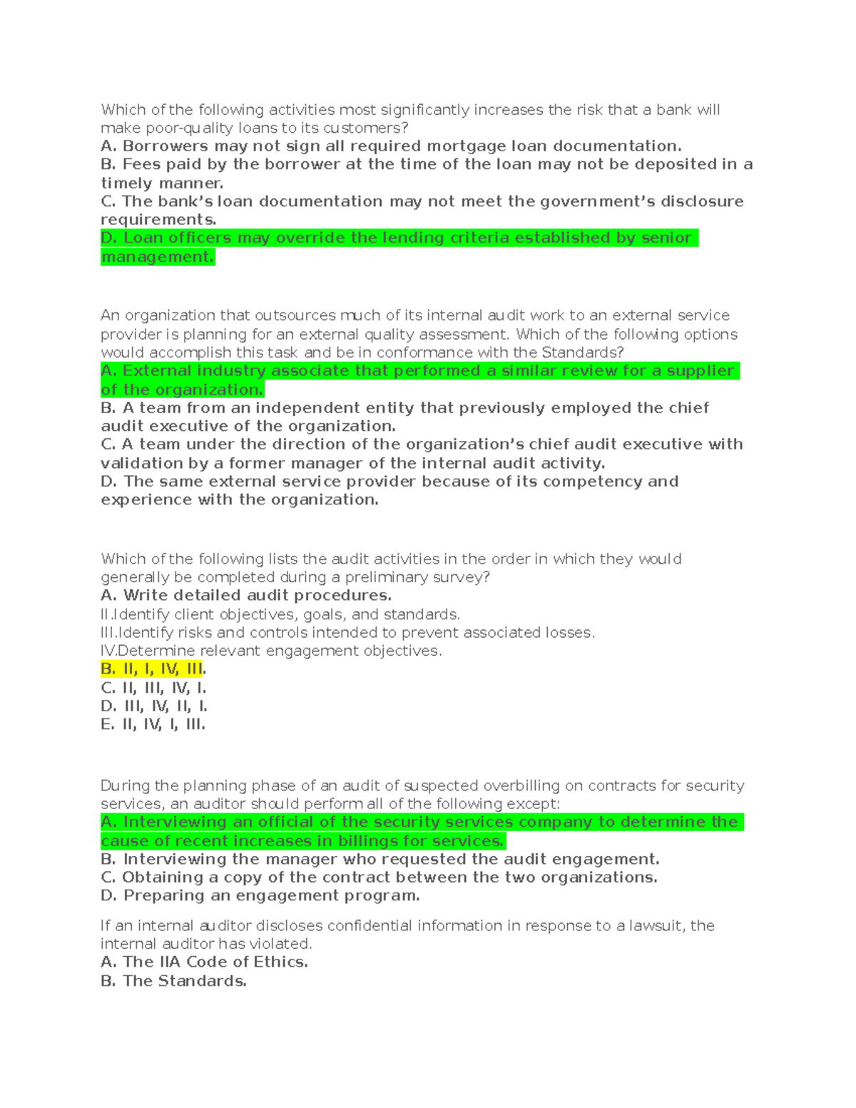 CIA PART 1 - Practices and reviewers, and lecture notes - Which of the ...