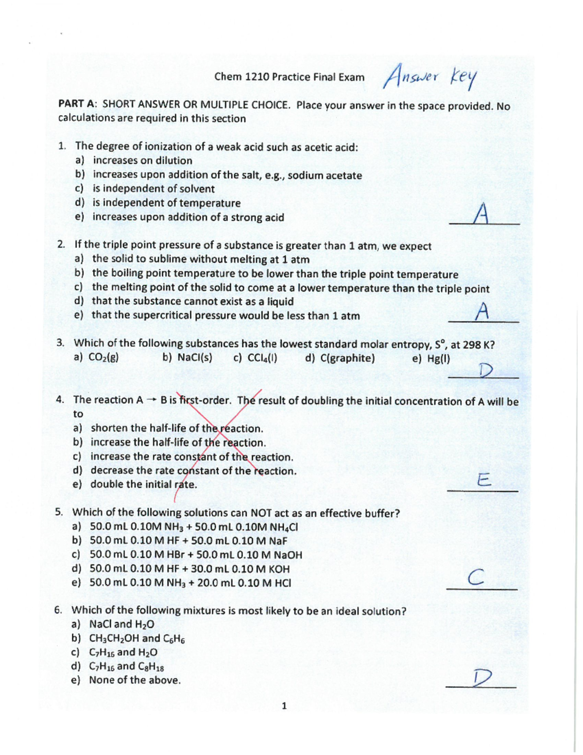 Chem 1210 sample final exam and answers - CHEM 1210 - Studocu
