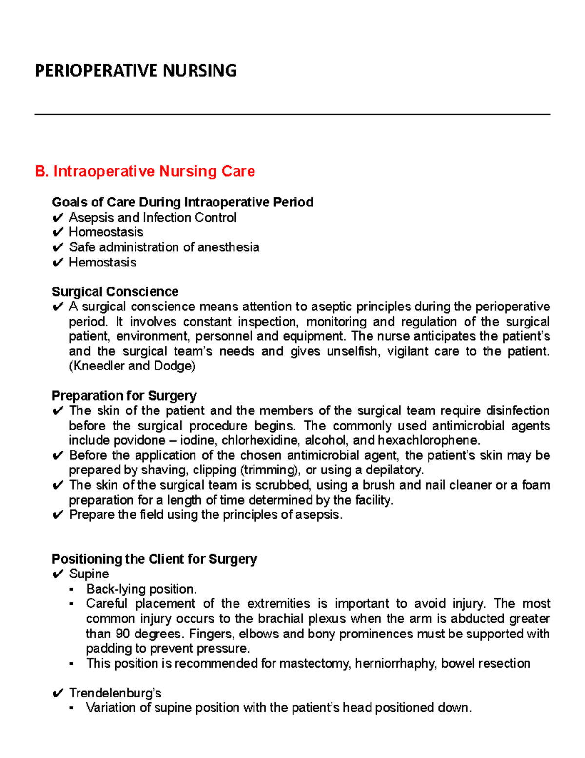 2. Intraoperative Handout - PERIOPERATIVE NURSING B. Intraoperative ...