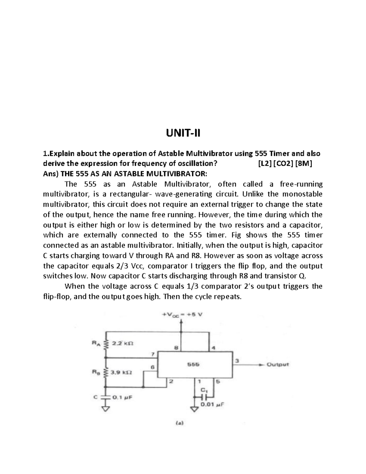 Ldica-UNIT-2 - UNIT-II 1 about the operation of Astable Multivibrator using 555 Timer and also ...