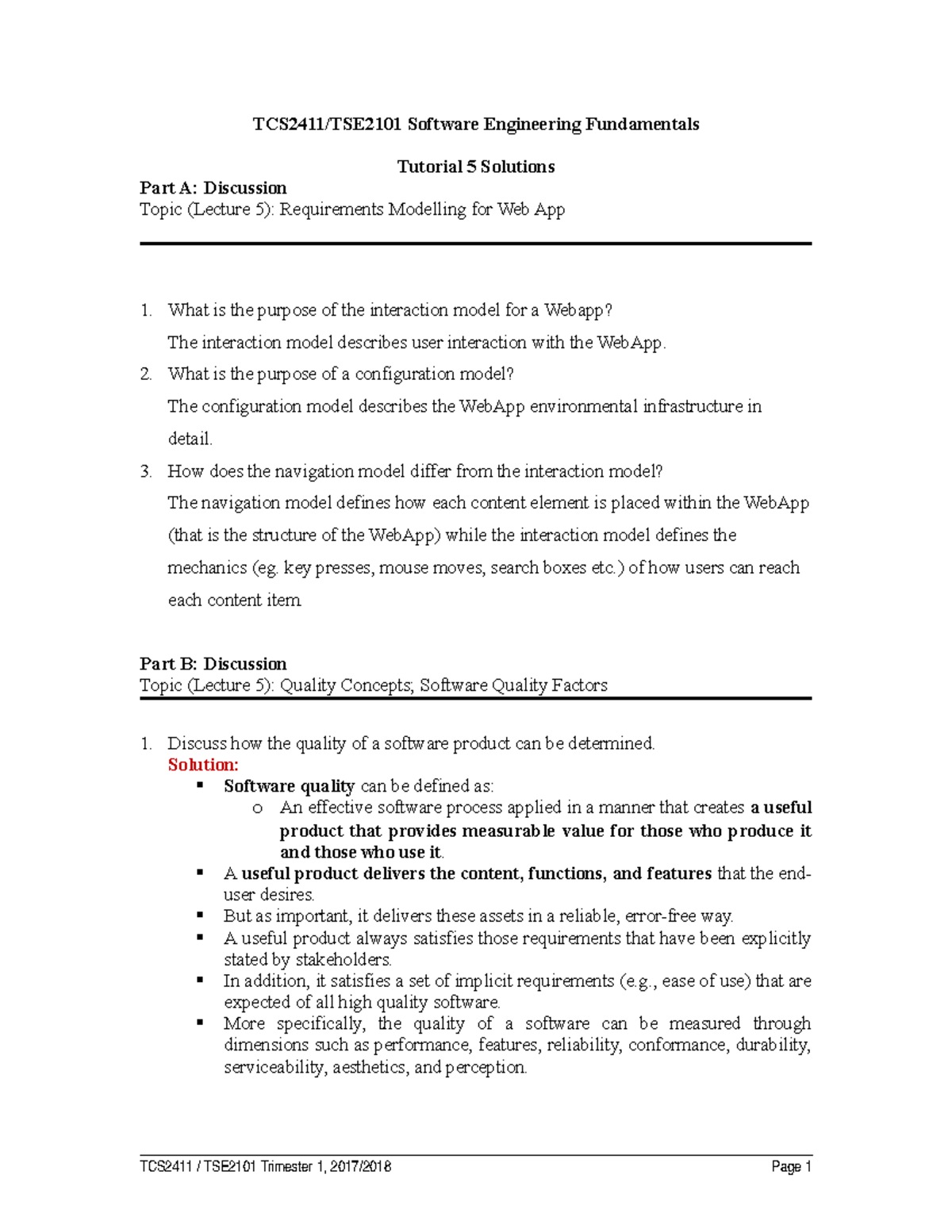161370 Tut05 - solutions web-mobile-quality - Software Engineering Fundamentals Tutorial 5 ...
