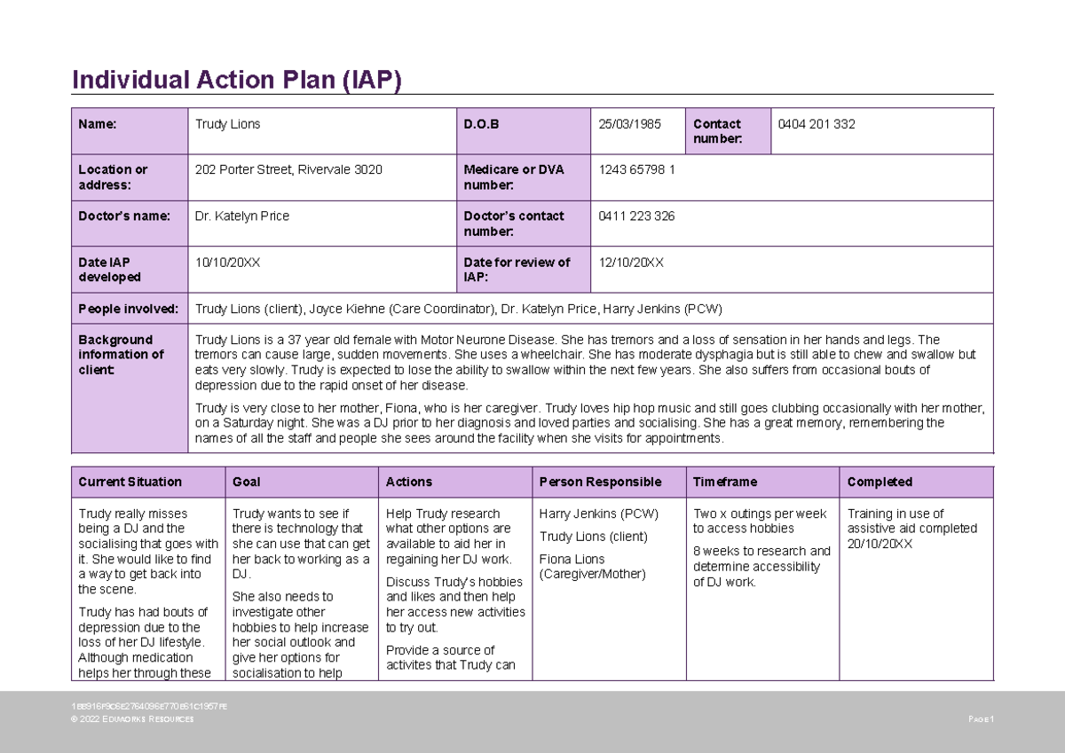 Work in Disability SD Individual Action Plan Trudy Lions V1.0 (ID 2016 33).v1.0 - 1 BB 916 F 9 C ...
