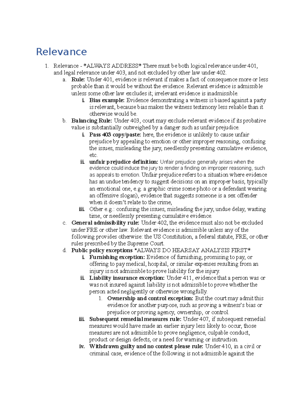 Evidence Summary of Outline - Relevance Relevance - ALWAYS ADDRESS ...
