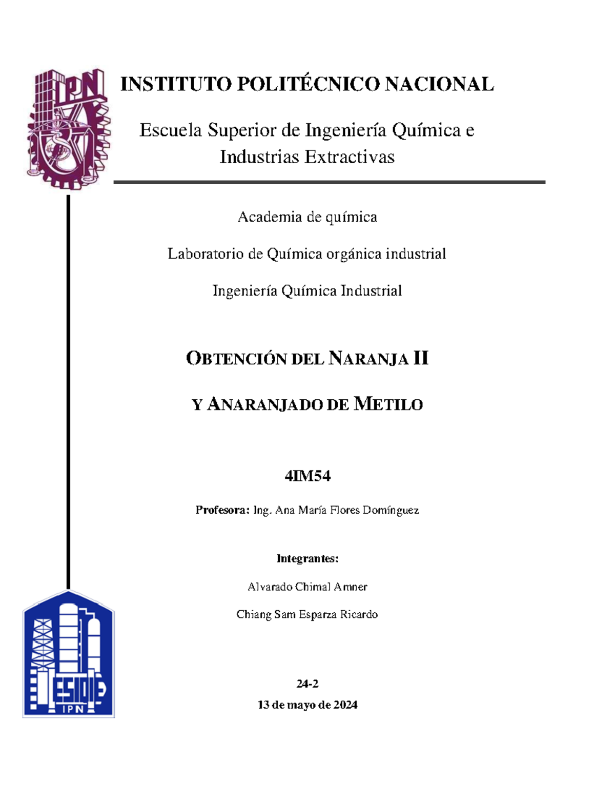 OBTENCIÓN DEL NARANJA II Y ANARANJADO DE METILO - INSTITUTO POLITÉCNICO ...