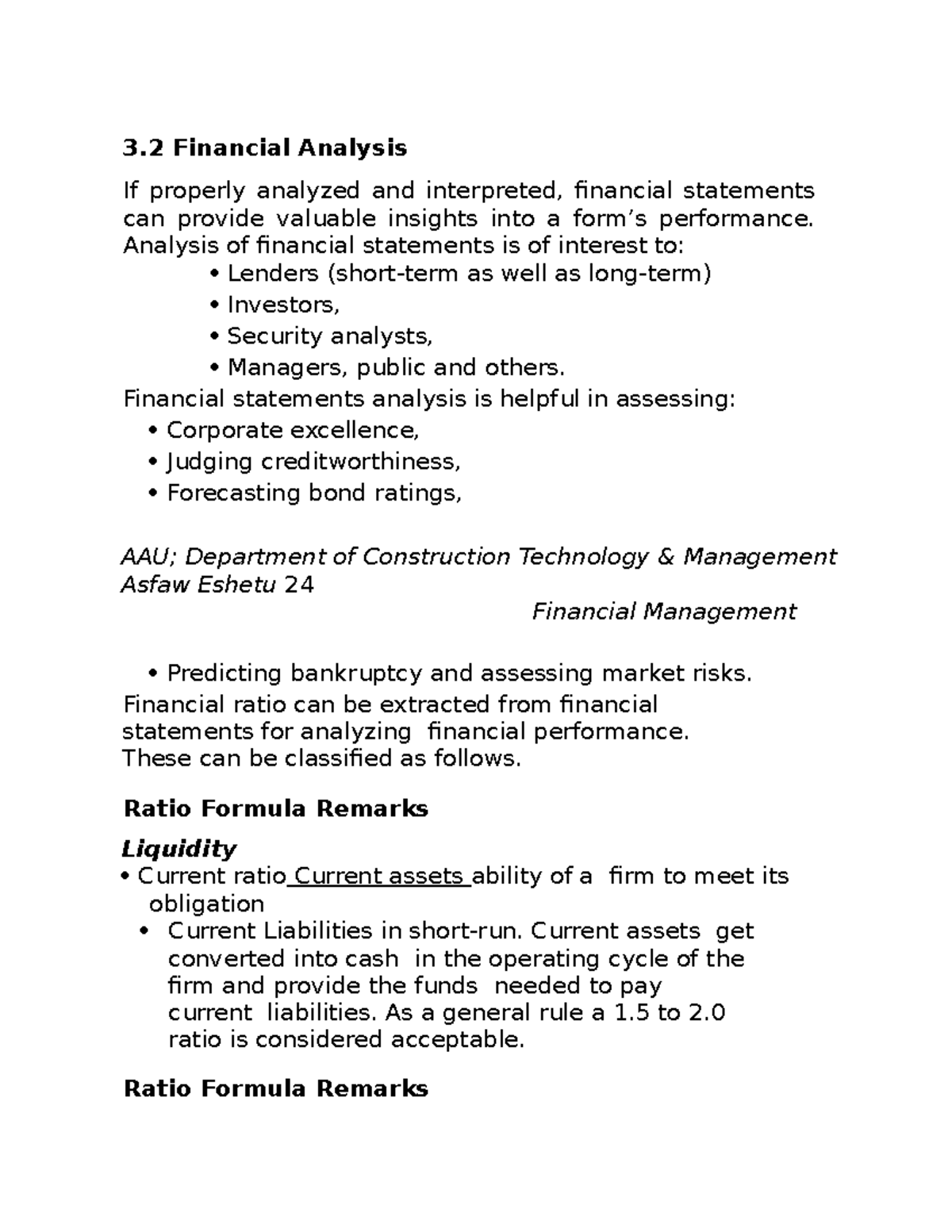 Part 9 Financial Analysis - 3 Financial Analysis If properly analyzed ...