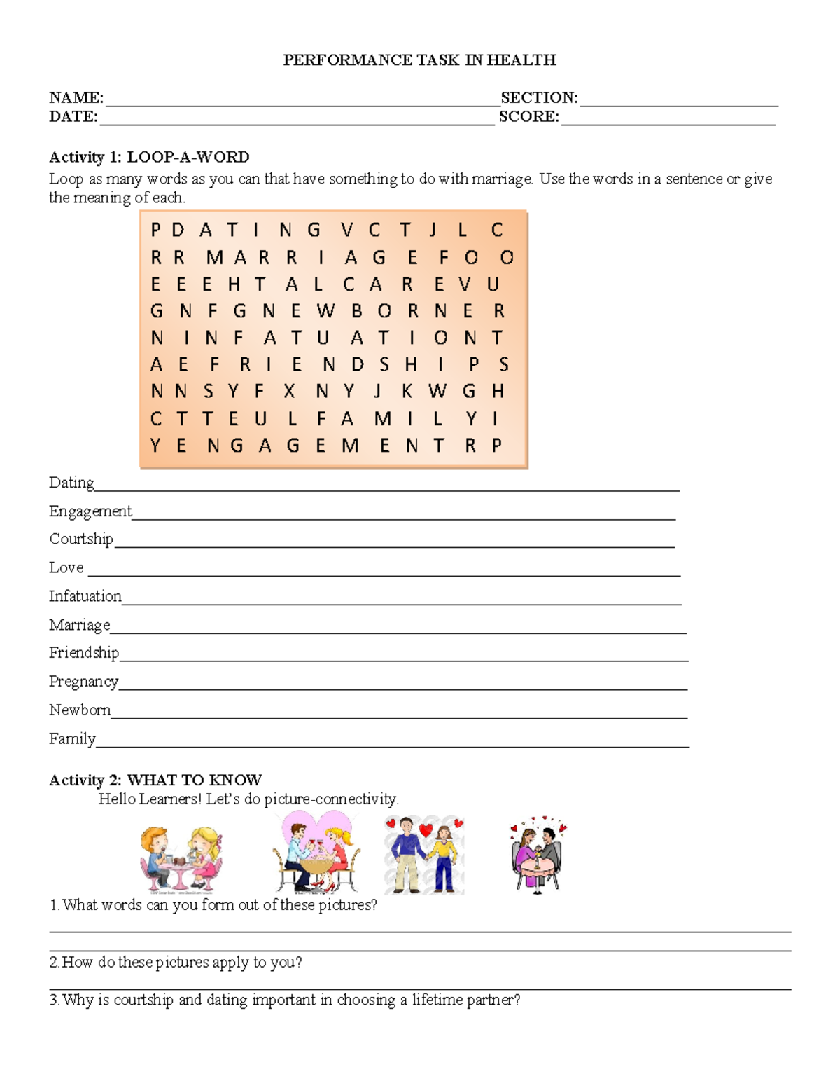 Performance TASK IN Health 2ND Q - PERFORMANCE TASK IN HEALTH NAME