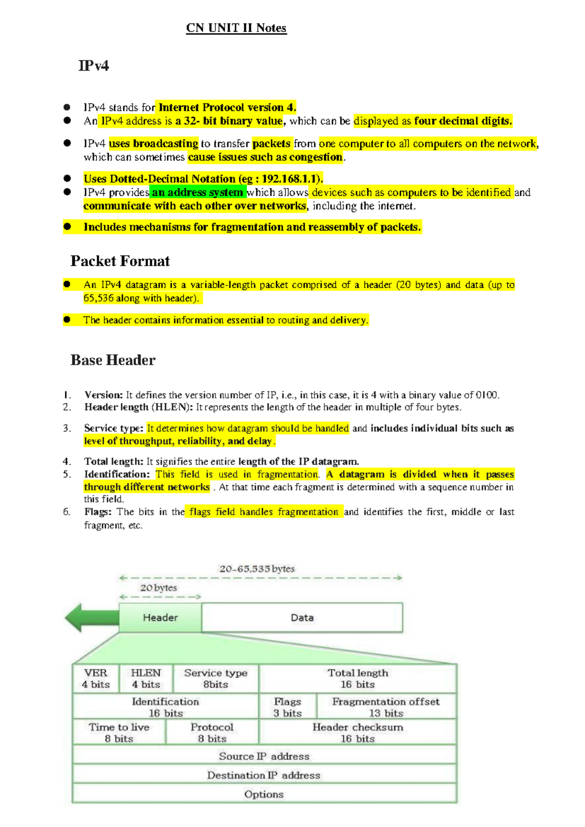 CN unit-2 - you know - CN UNIT II Notes IPv IPv4 stands for Internet ...