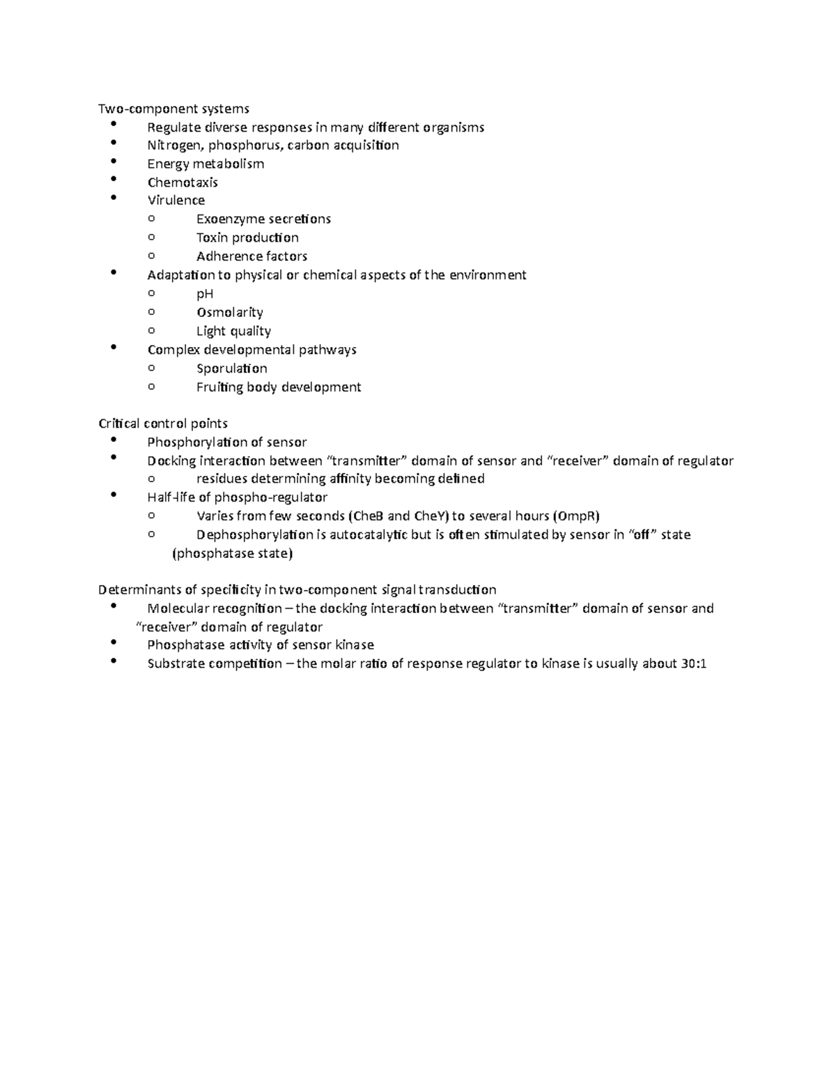 Lecture 9 - Two Component Systems - Two-component systems Regulate ...