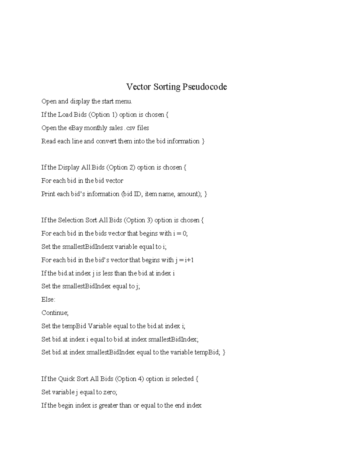 Vector Sorting Pseudocode If The Load Bids Option 1 Option Is 4548