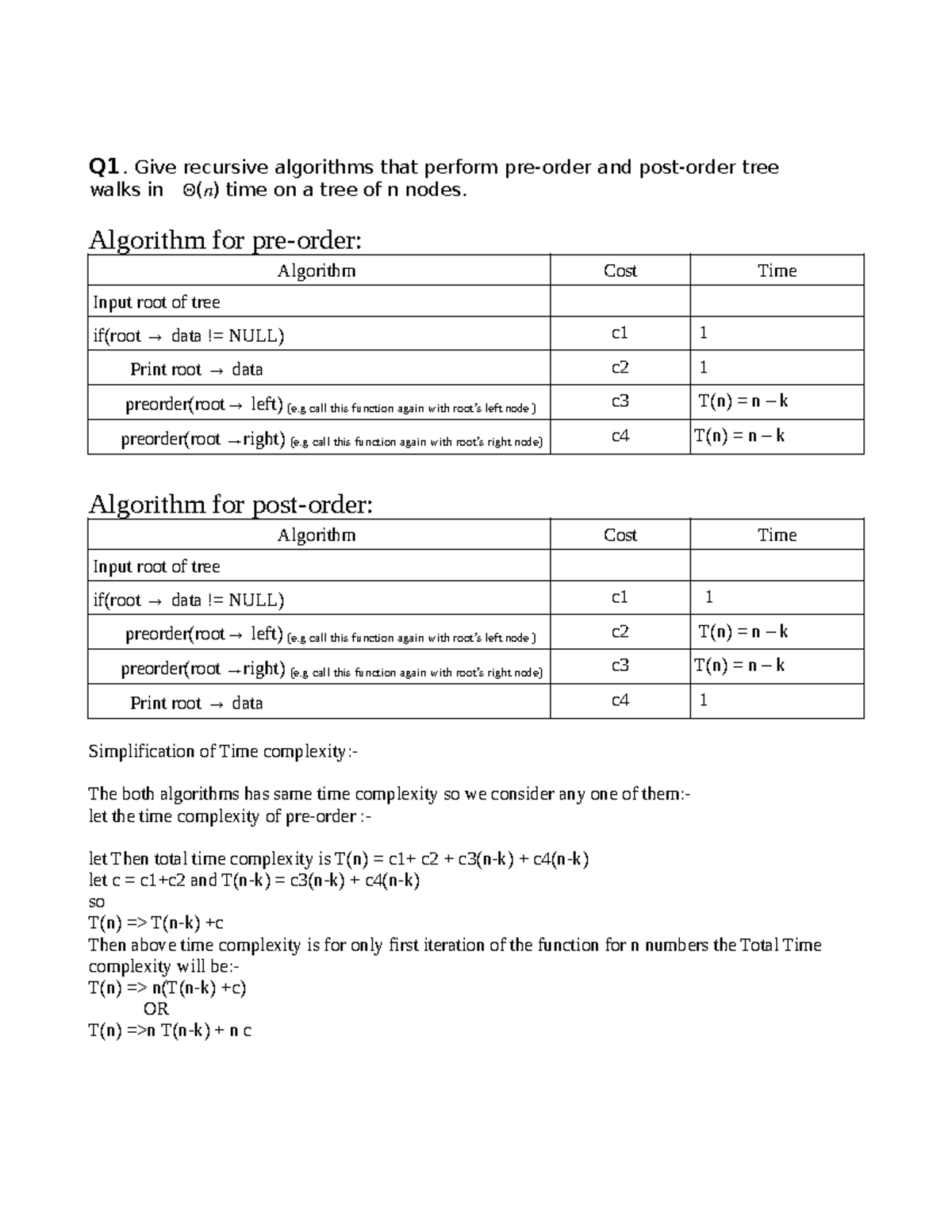 Untitled 1 Solution Of Time Complexity By Recursive Tree And Master Theorem Q1 Give