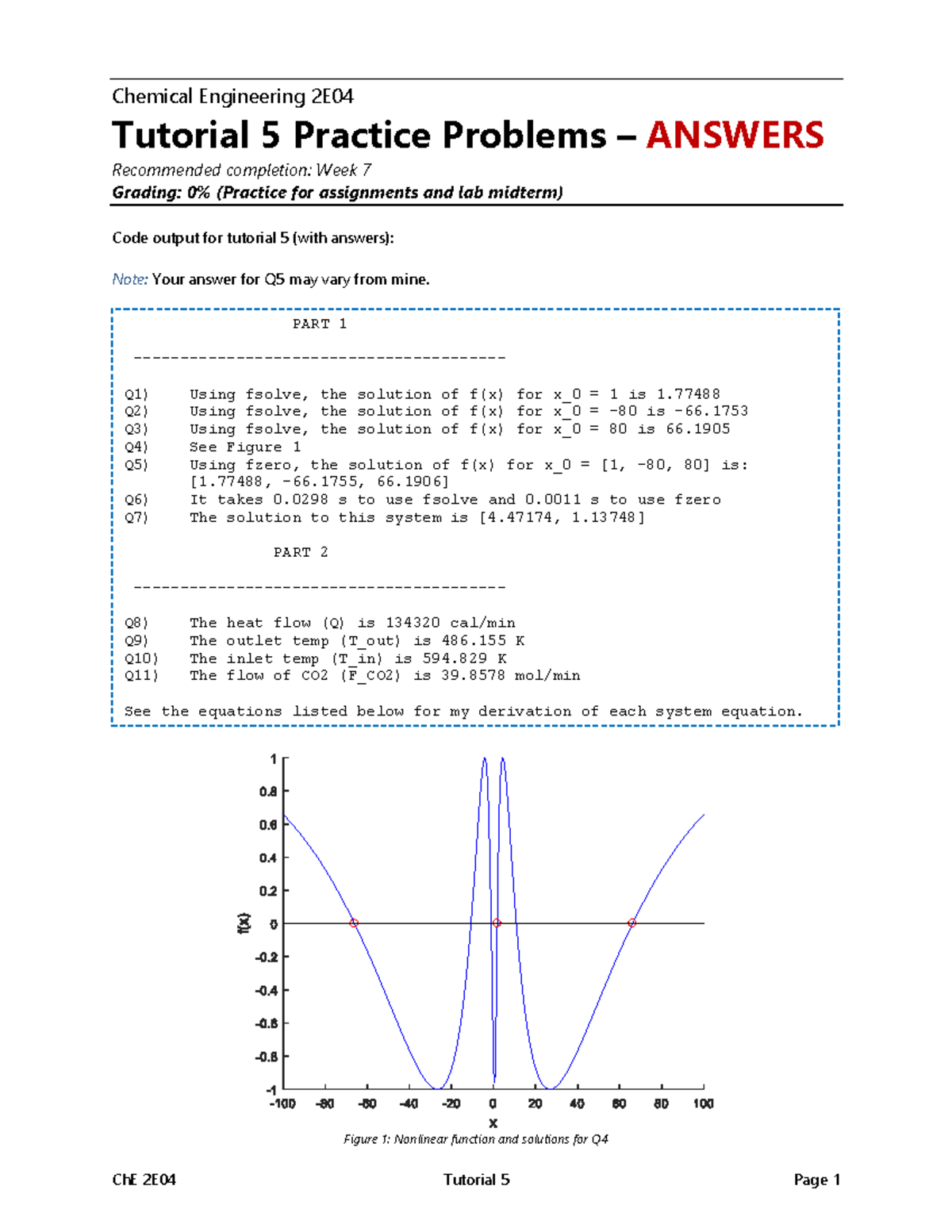 T5 Answers - ChE 2 E04 Tutorial 5 Page 1 Chemical Engineering 2E Tutorial 5 Practice Problems ...