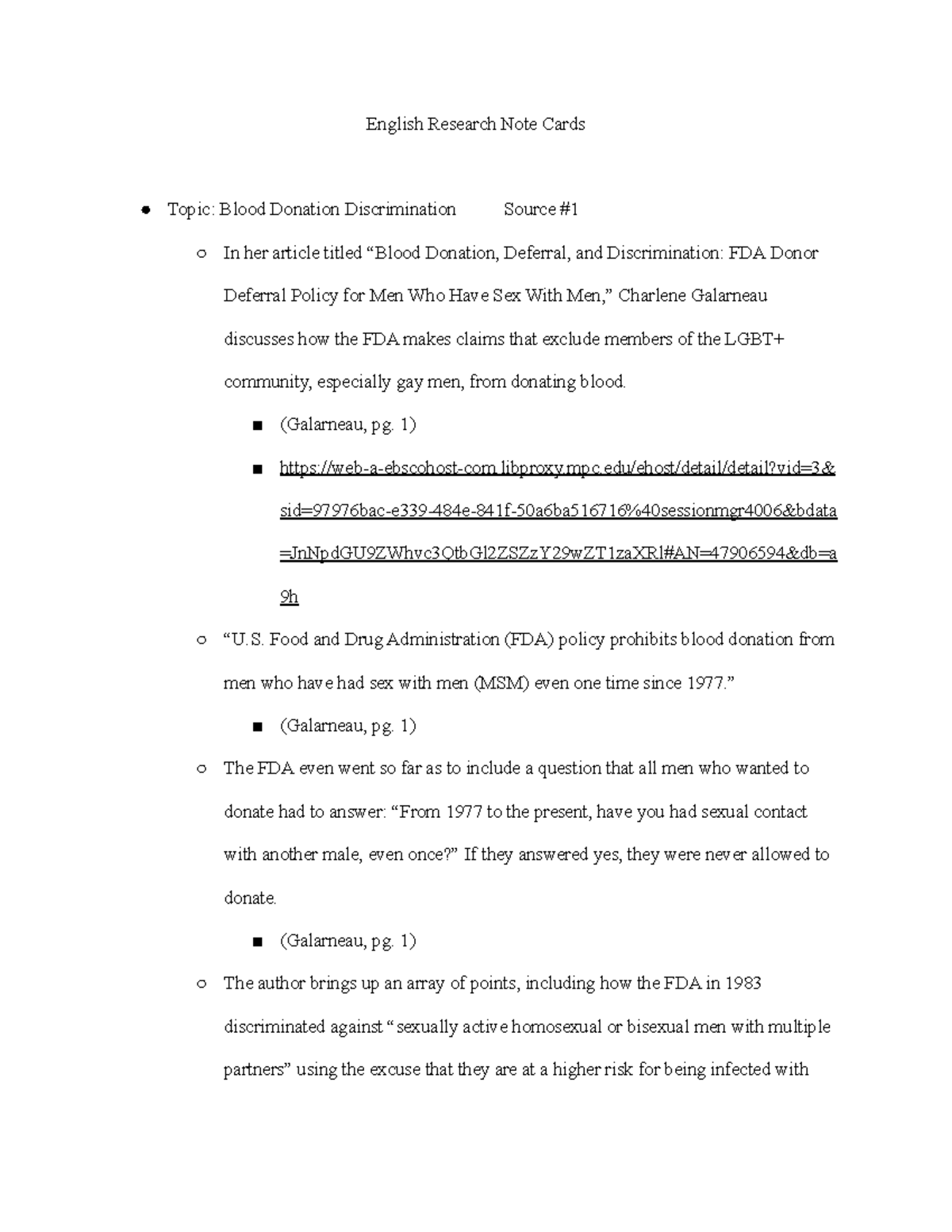 English Research Note Cards - (Galarneau, pg. 1) - Studocu