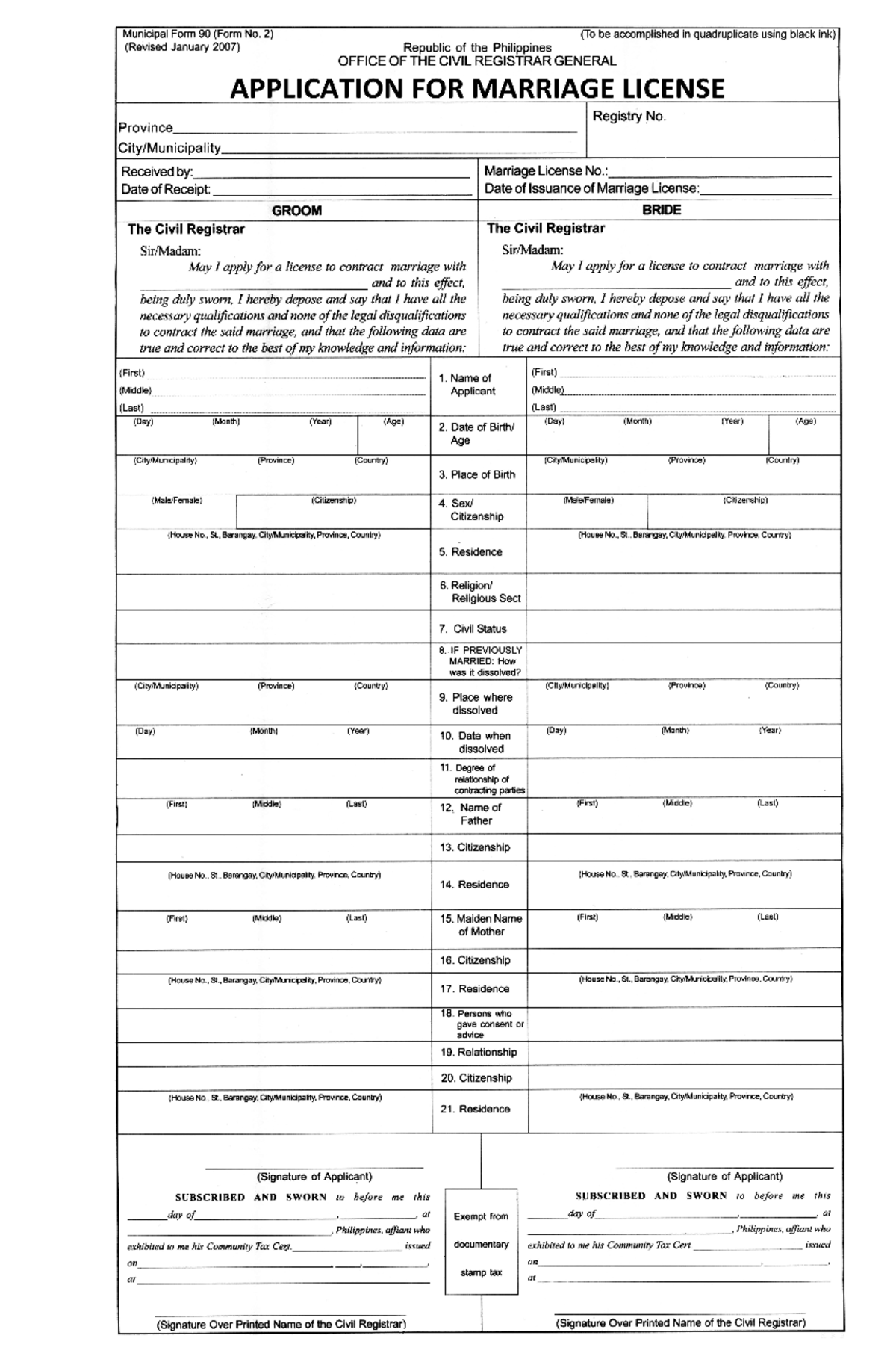 Marriage- Licence-FORM - Social Psychology - Studocu