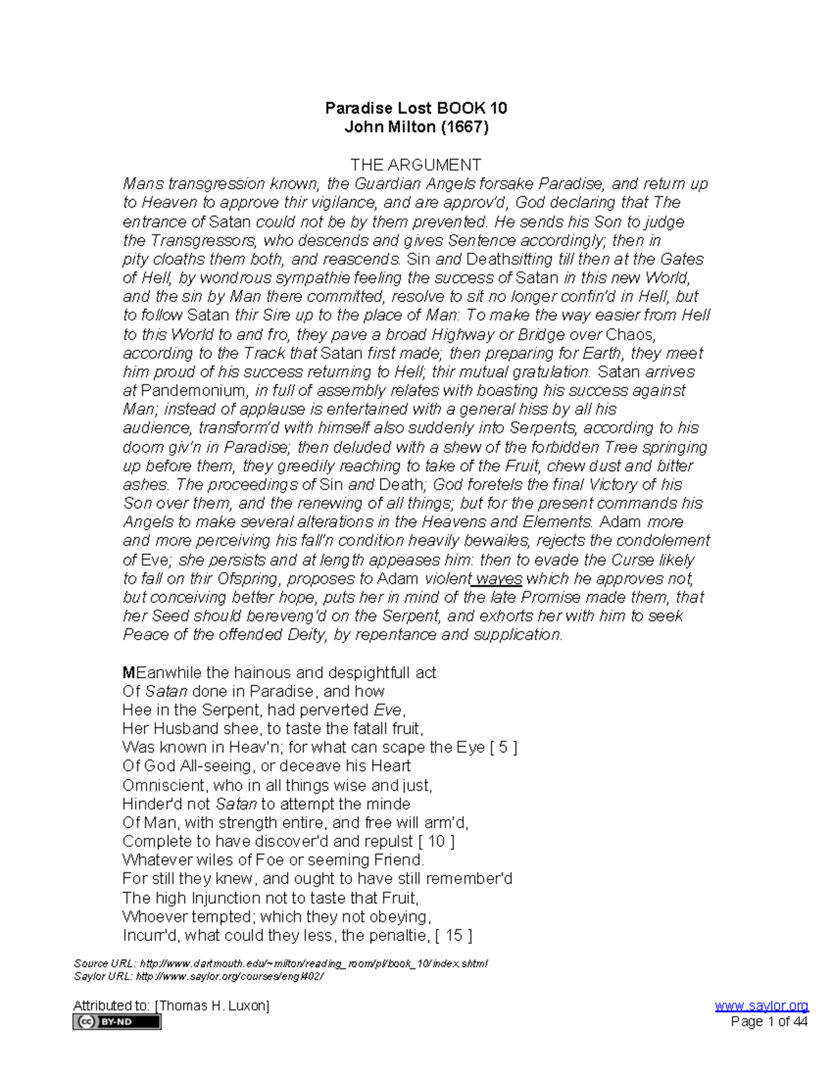 ENGL402 Milton Paradise Lost Book 10 - Source URL: dartmouth/~milton ...