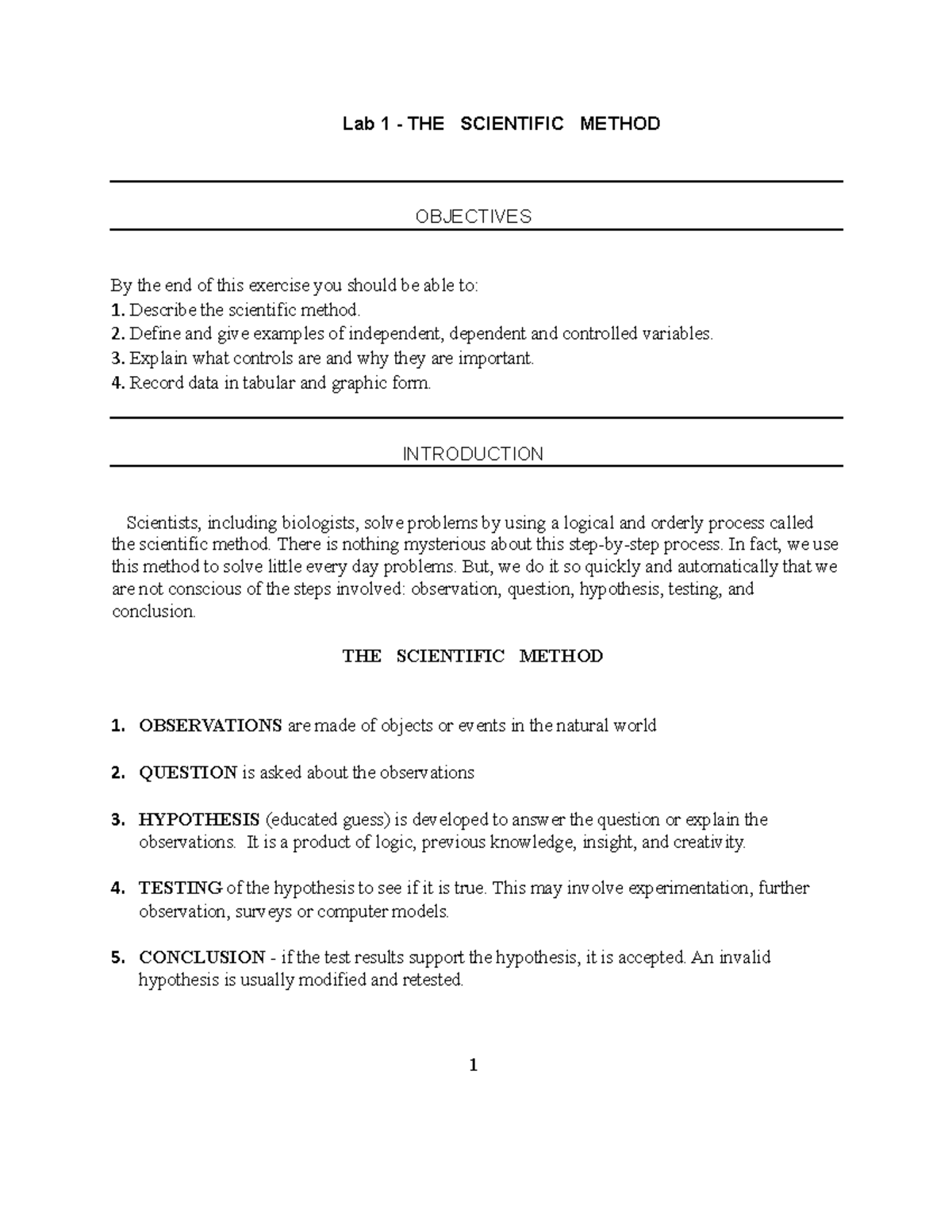 BI-201 Lab 1 Scientific Method-1 HOW TO INTRODUCE THE MATTER - Lab 1 ...