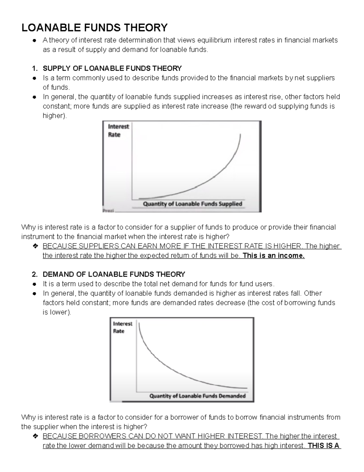Finals - LOANABLE FUNDS THEORY A theory of interest rate determination ...