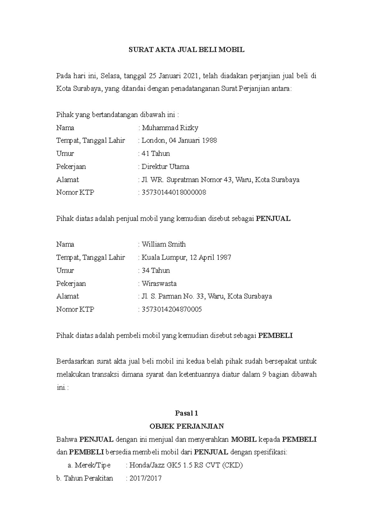 Akta Jual Beli Mobil - Akta Perjanjian - SURAT AKTA JUAL BELI MOBIL ...
